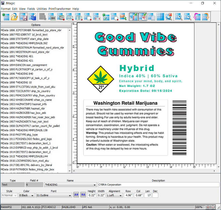 Flourish Cybra MarkMagic Integration for Cannabis Label Printing